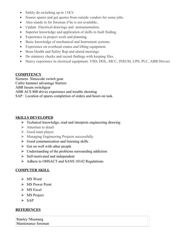 Curriculum Vitae for Sifiso M. Zulu | DOC | Careers