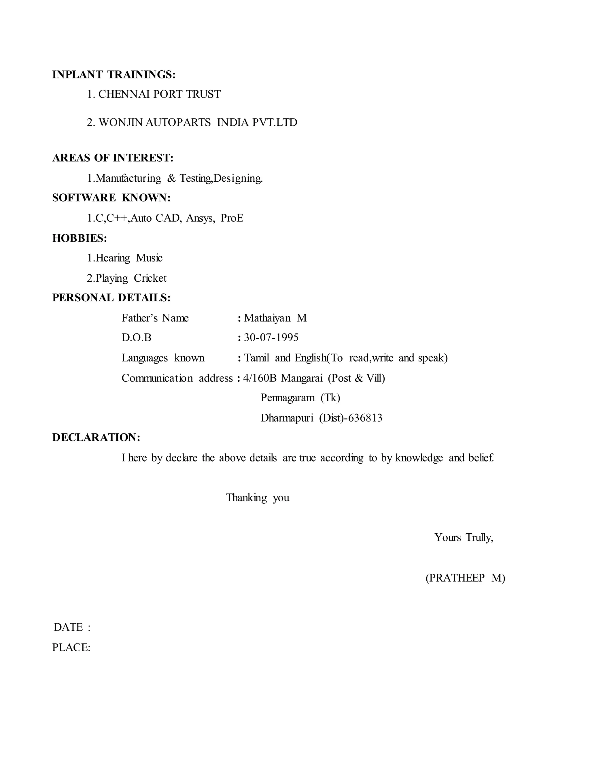 pratheep resume | PDF