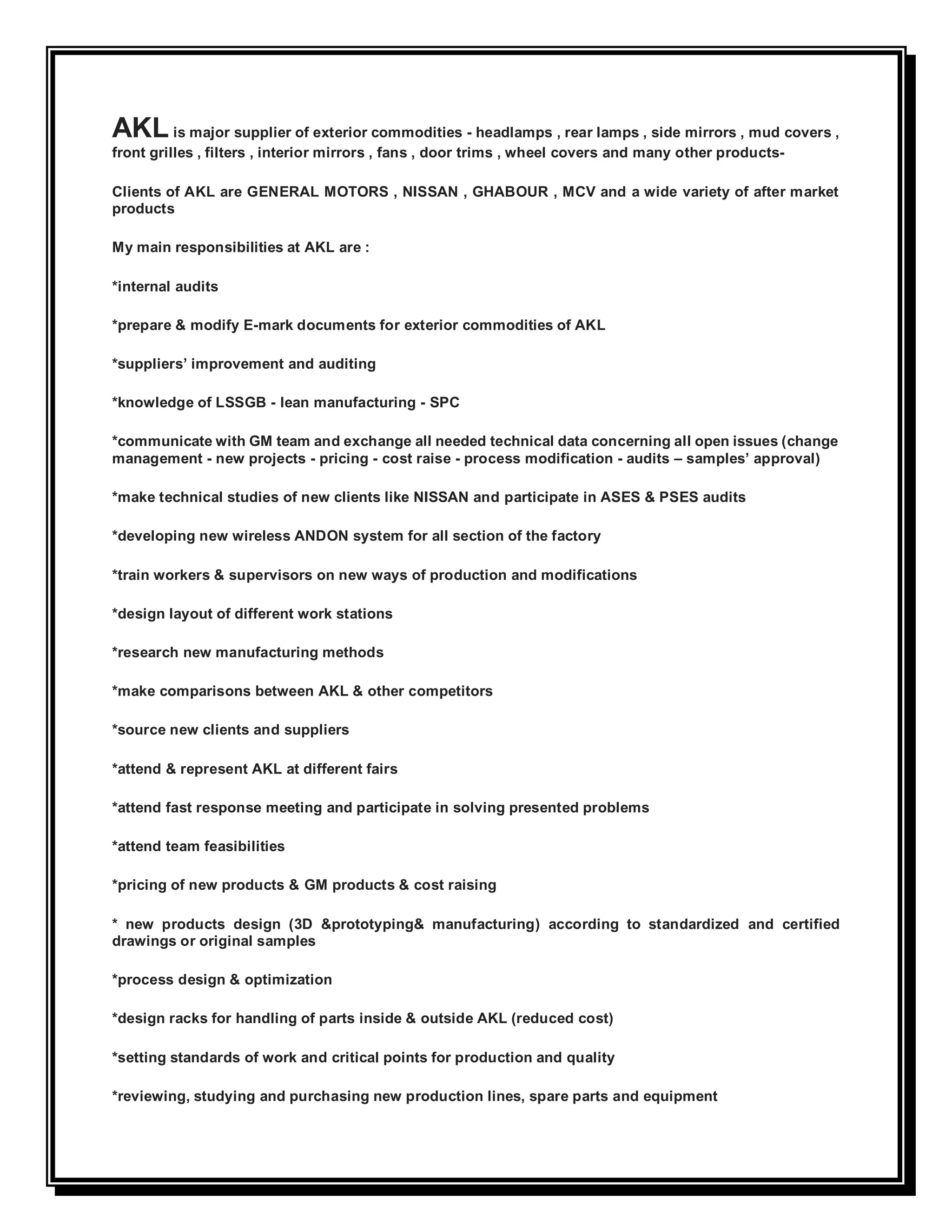 responsibilities at AKL | PDF