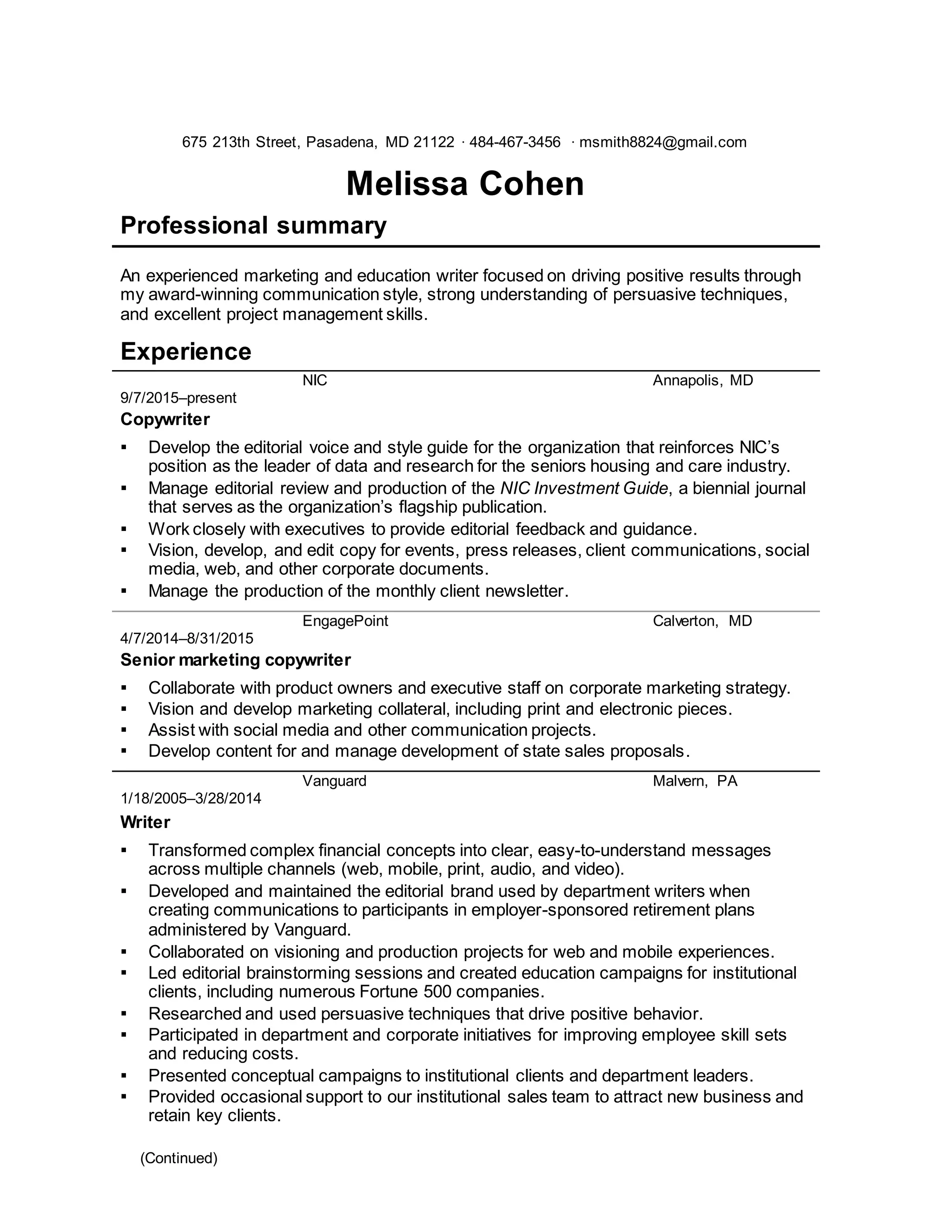 Melissa Cohen resume | DOCX