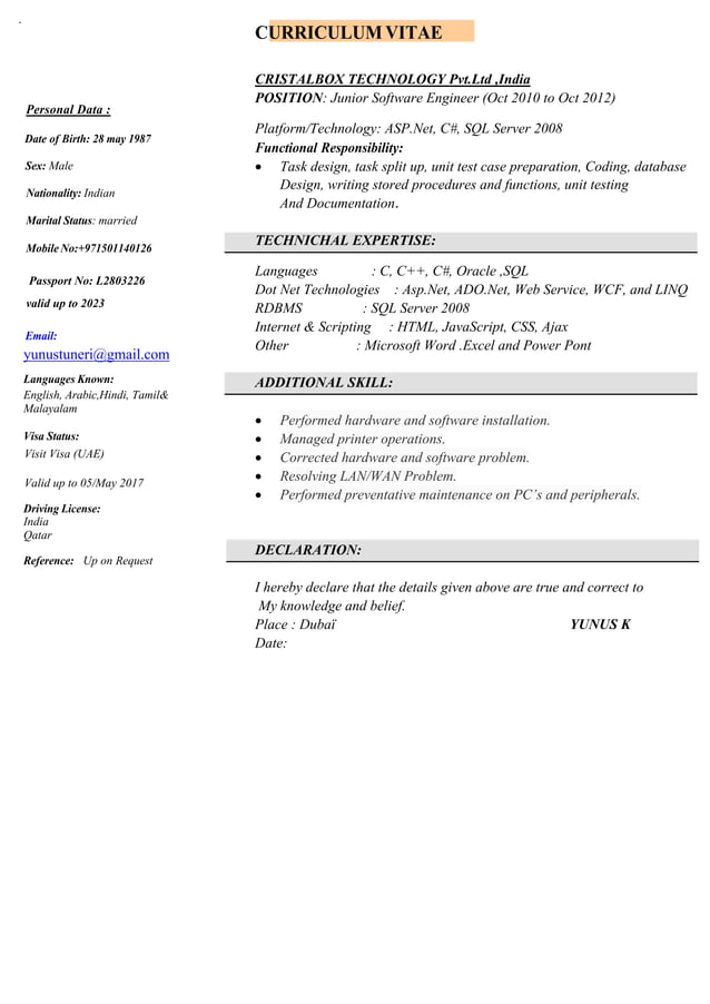 Yunus UAE CV | PDF