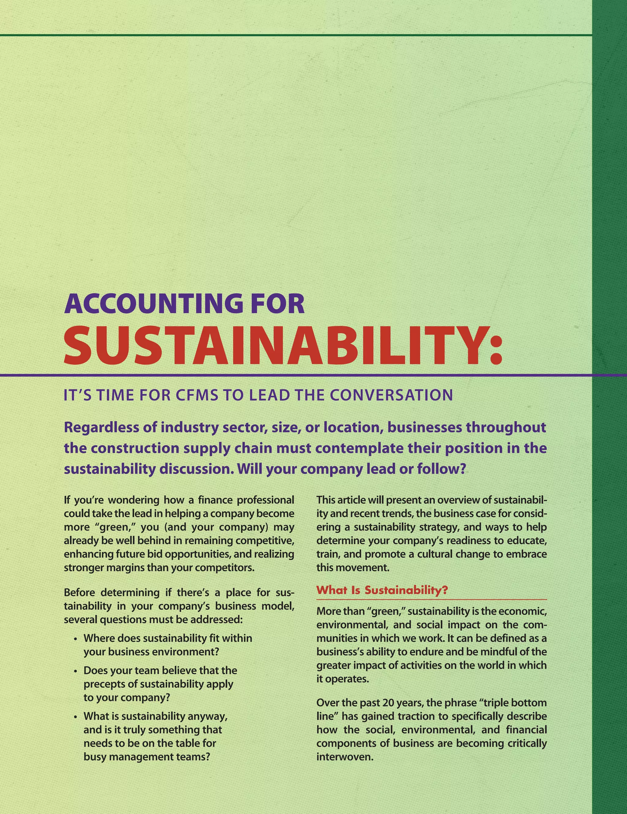 Accounting for Sustainability | PDF
