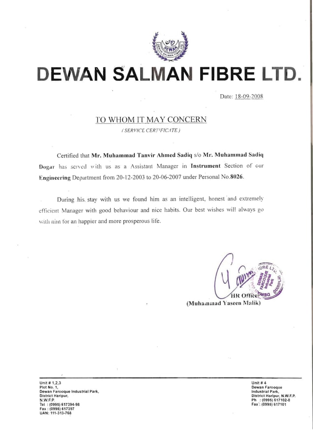 DSFL Experience Letter | PDF