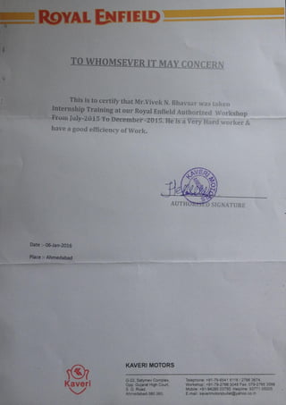 Certificate- Royal Enfield | PDF