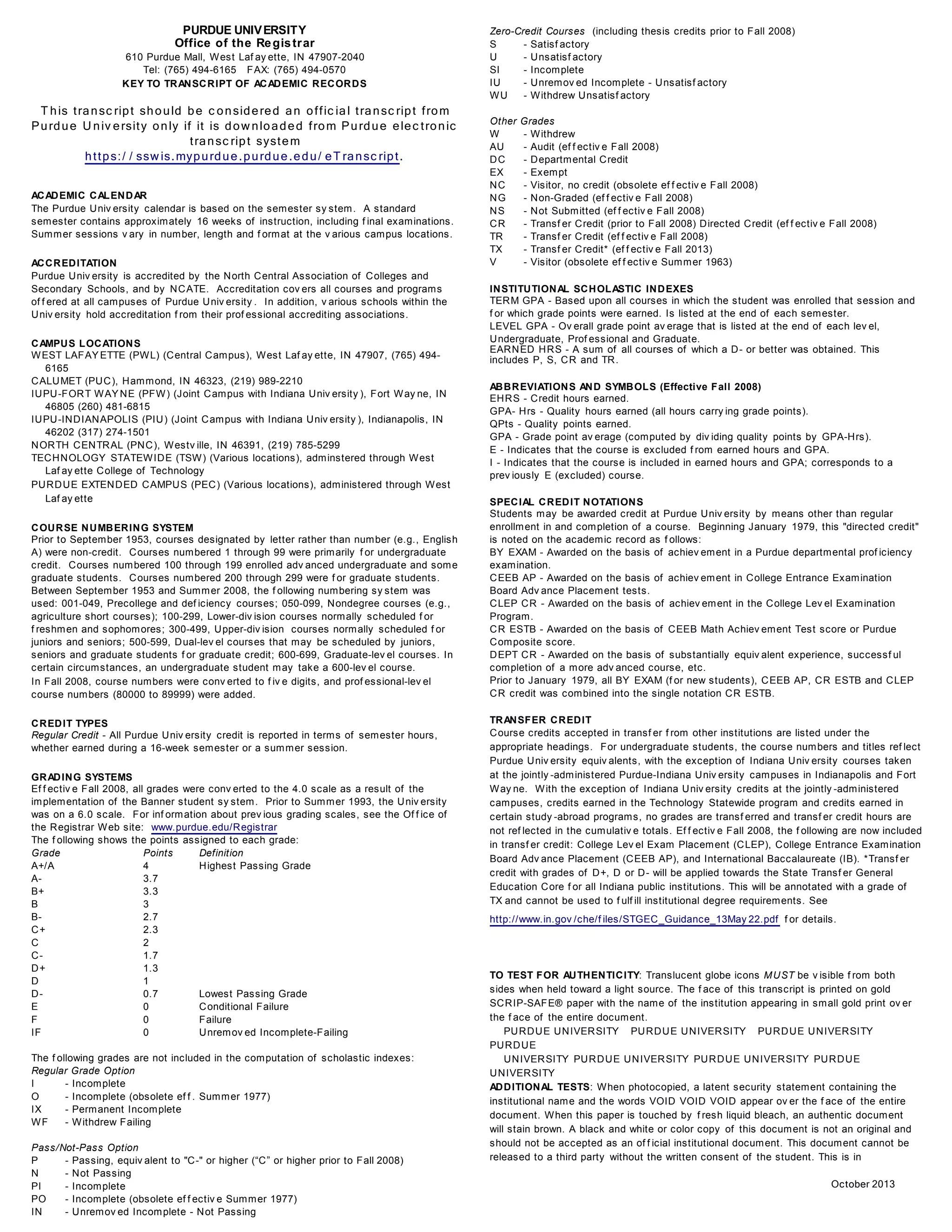 Purdue Transcript | PDF