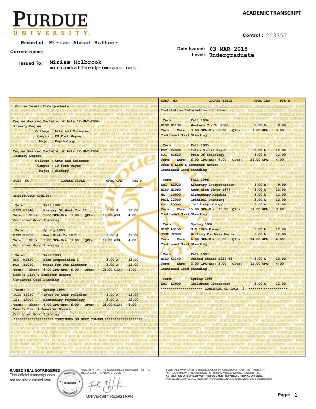 Bachelors Degree Transcripts