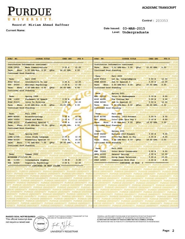 Purdue Transcript
