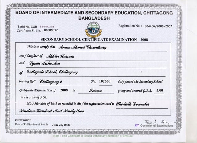 SSC CERTIFICATE