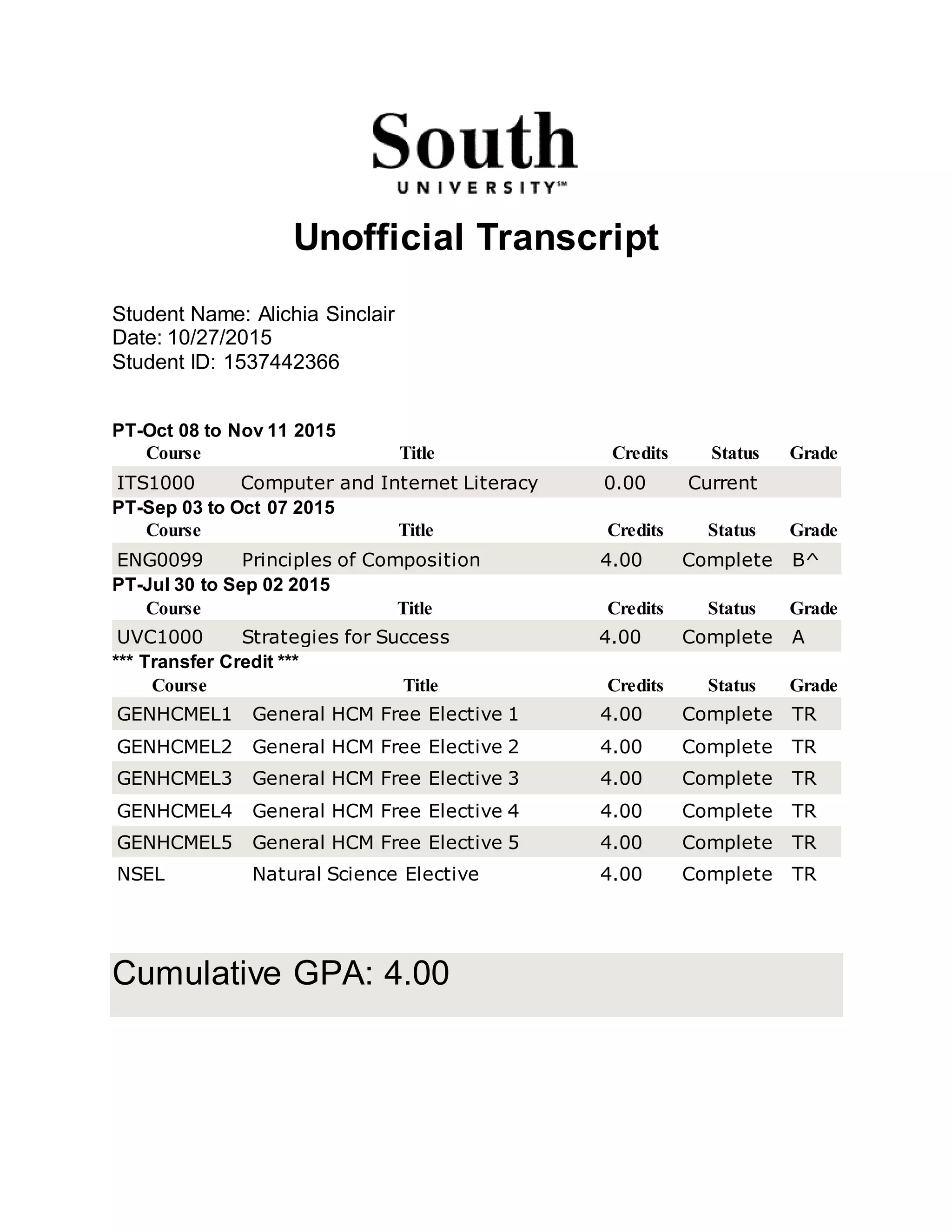 Unofficial Transcript | DOCX