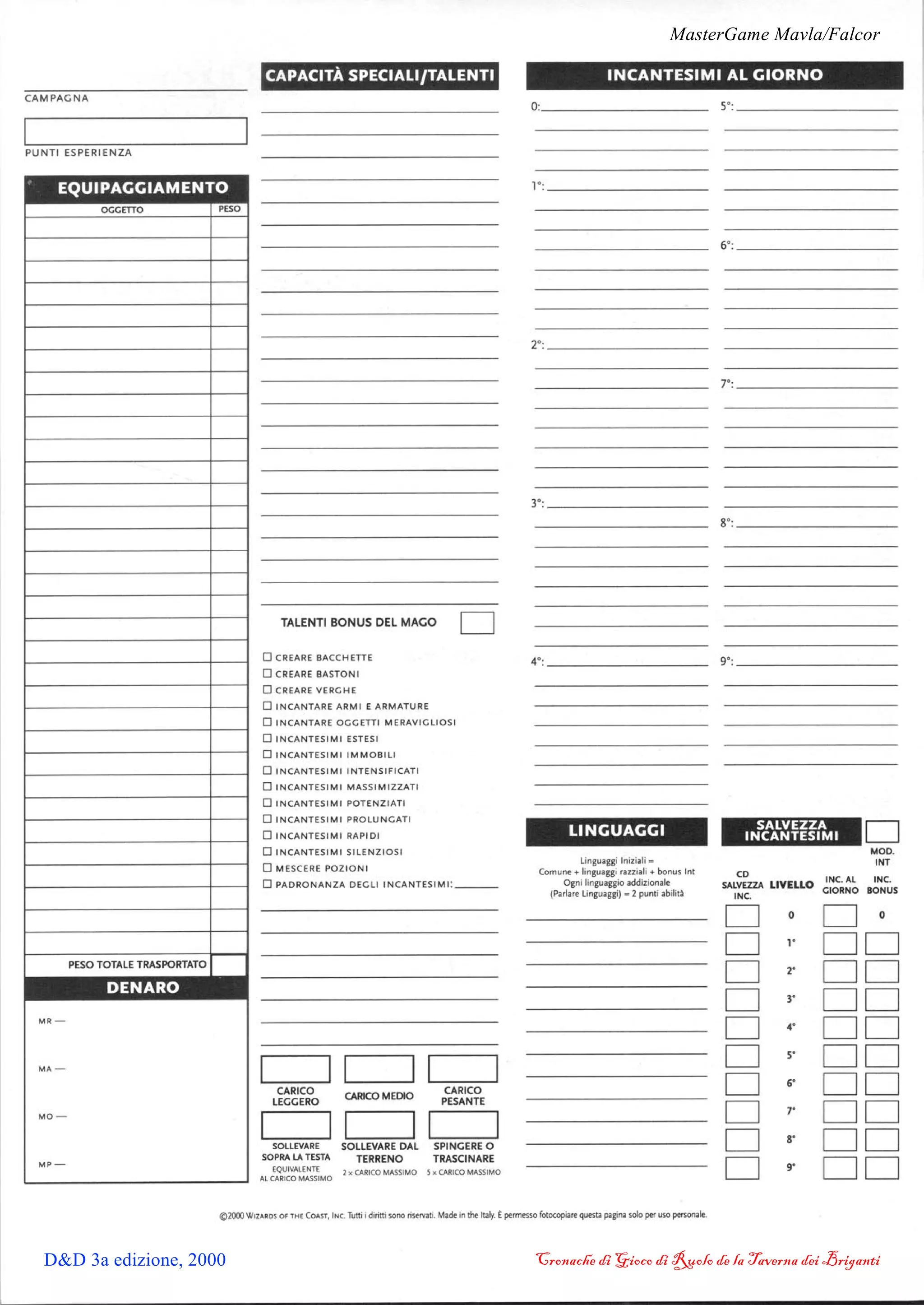 Lunedì d&d scheda mago-1 | PDF | Roleplaying Games | Games and Puzzles