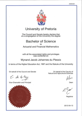 BSc Actuarial & Financial Mathematics - University of Pretoria | PDF