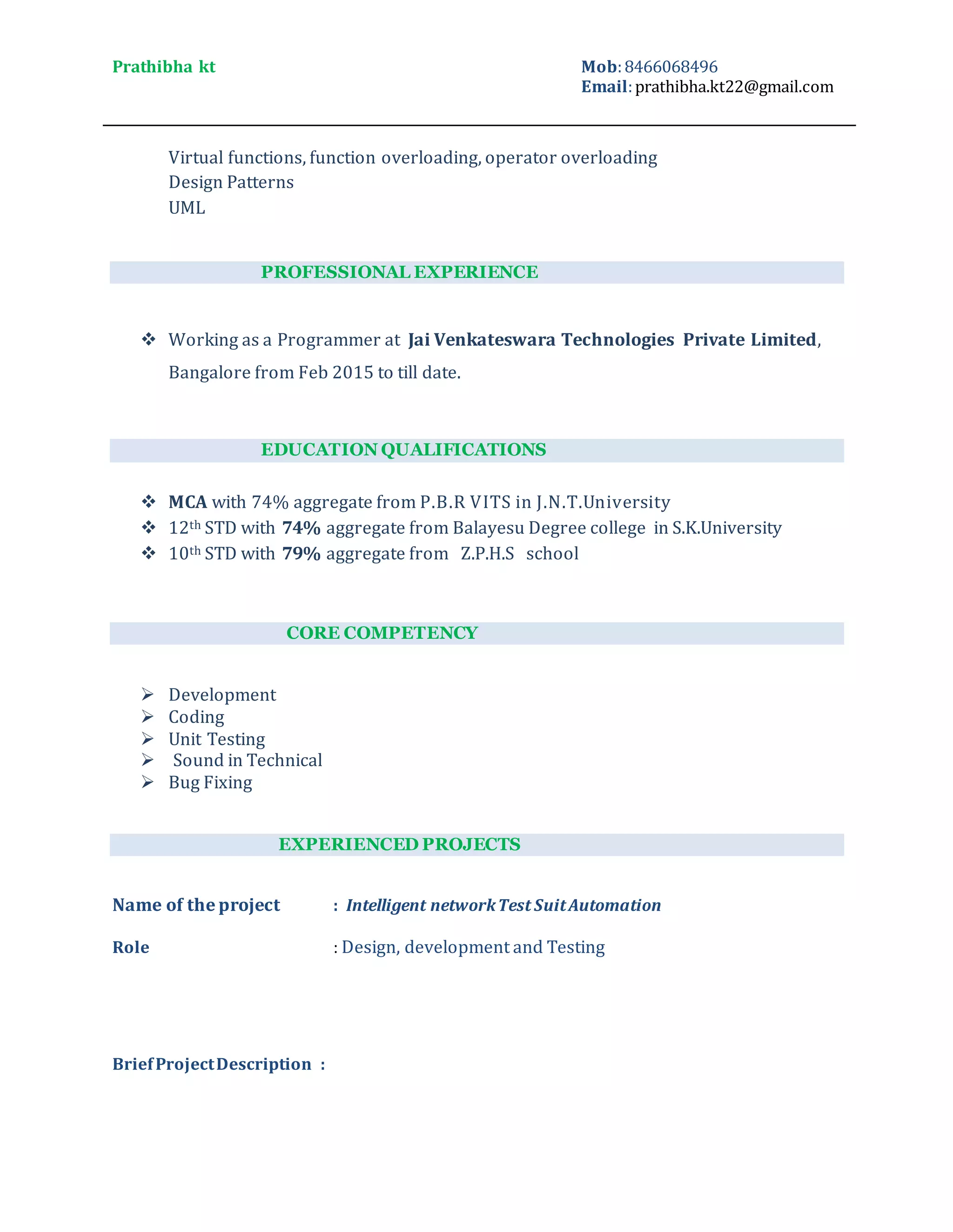prathibha resume | PDF
