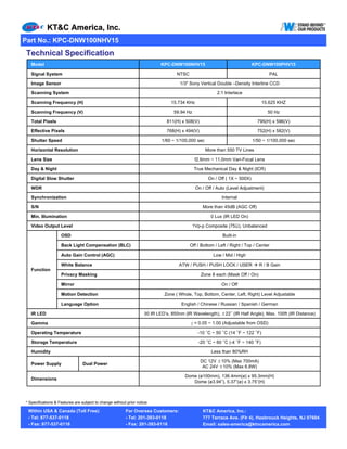 Specification Sheet for KPC-DNW100NHV15 | PDF