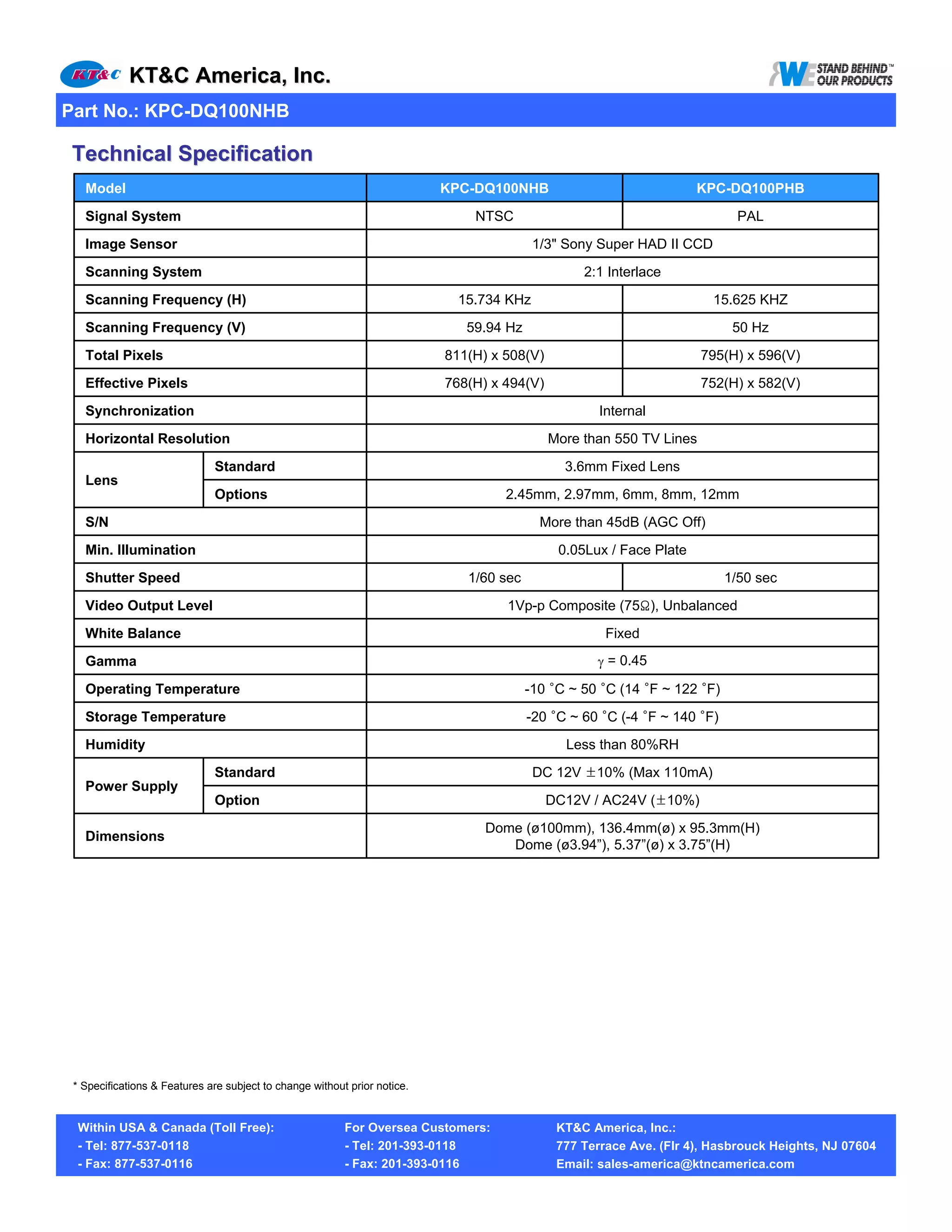Specification Sheet for KPC-DQ100NHB | PDF