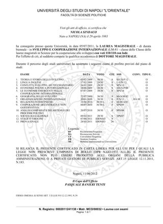 CERTIFICATO DI LAUREA CON ESAMI E VOTI | PDF