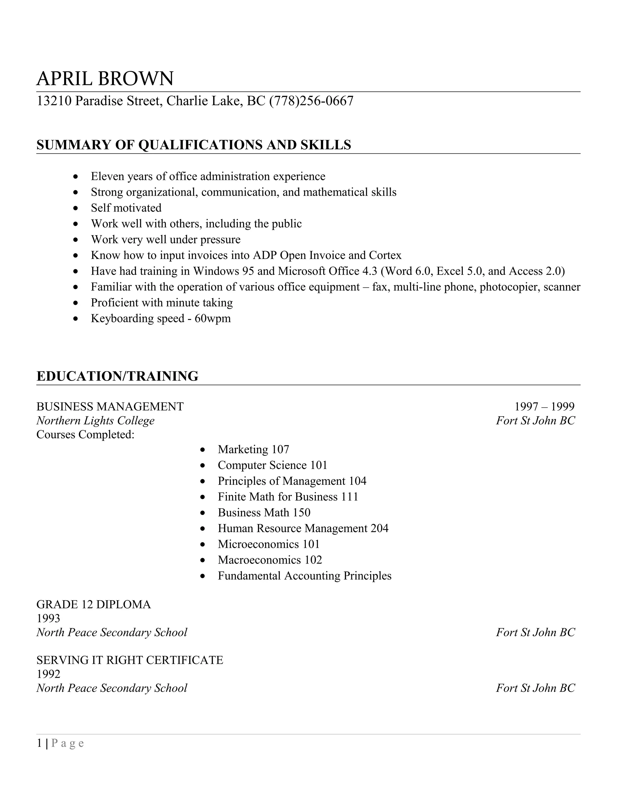 APRIL RESUME 2015 | DOC | Business | Business and Finance
