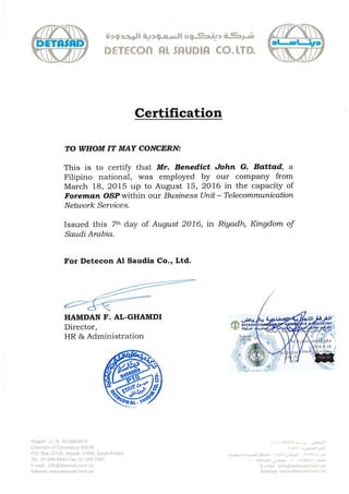 DETECON CERTIFICATE | PDF