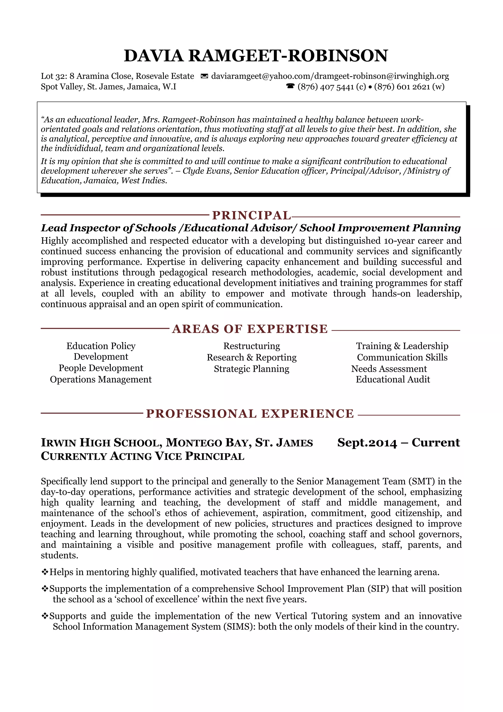 Davia Ramgeet-Robinson's CV (Oct 2015) | DOC