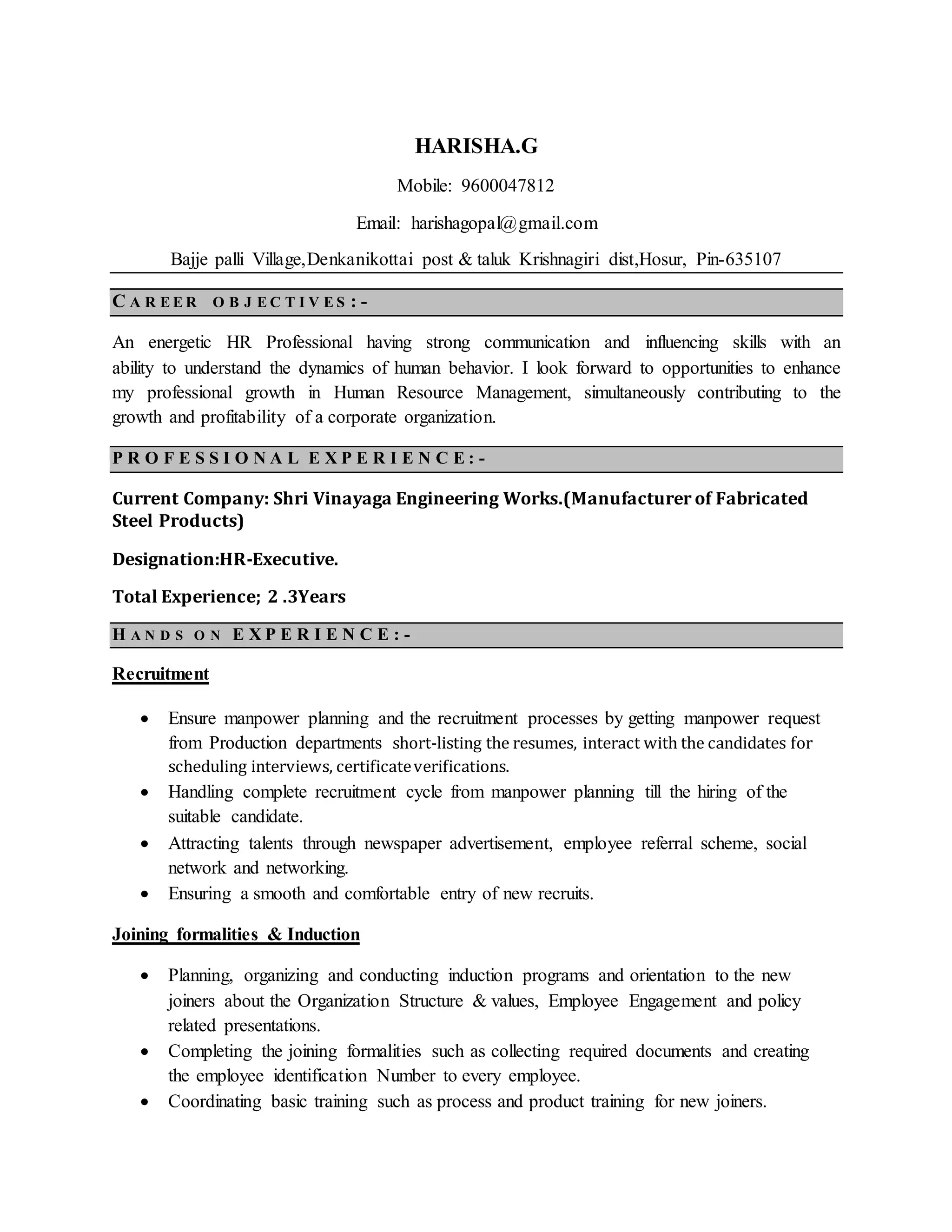 HARISHA RESUME | PDF