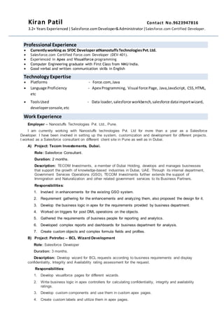 Kiran-SF Developer | DOCX | Databases | Computer Software and Applications