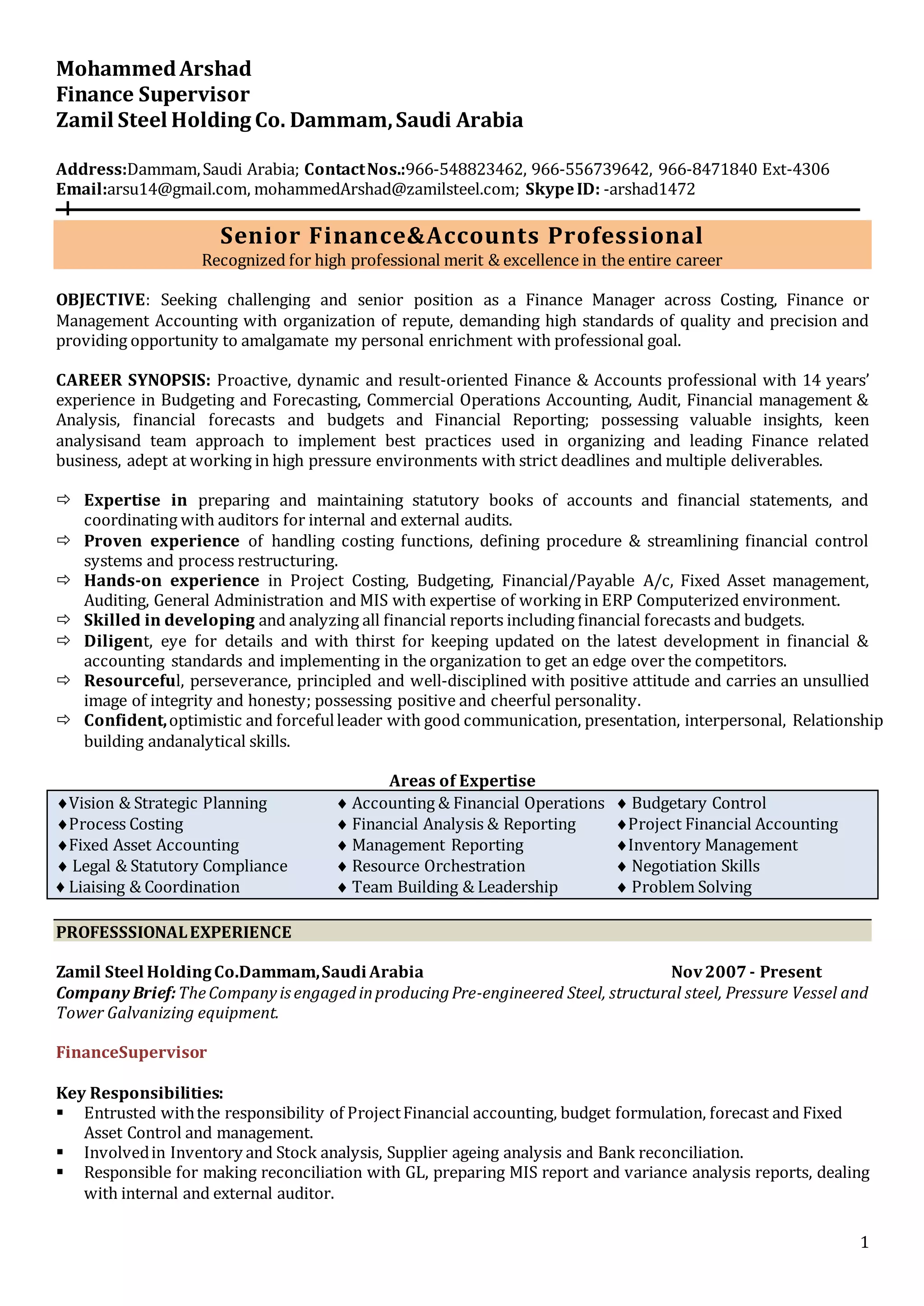 Mohammed Arshad CV | DOCX | Business Accounting & Finance | Business