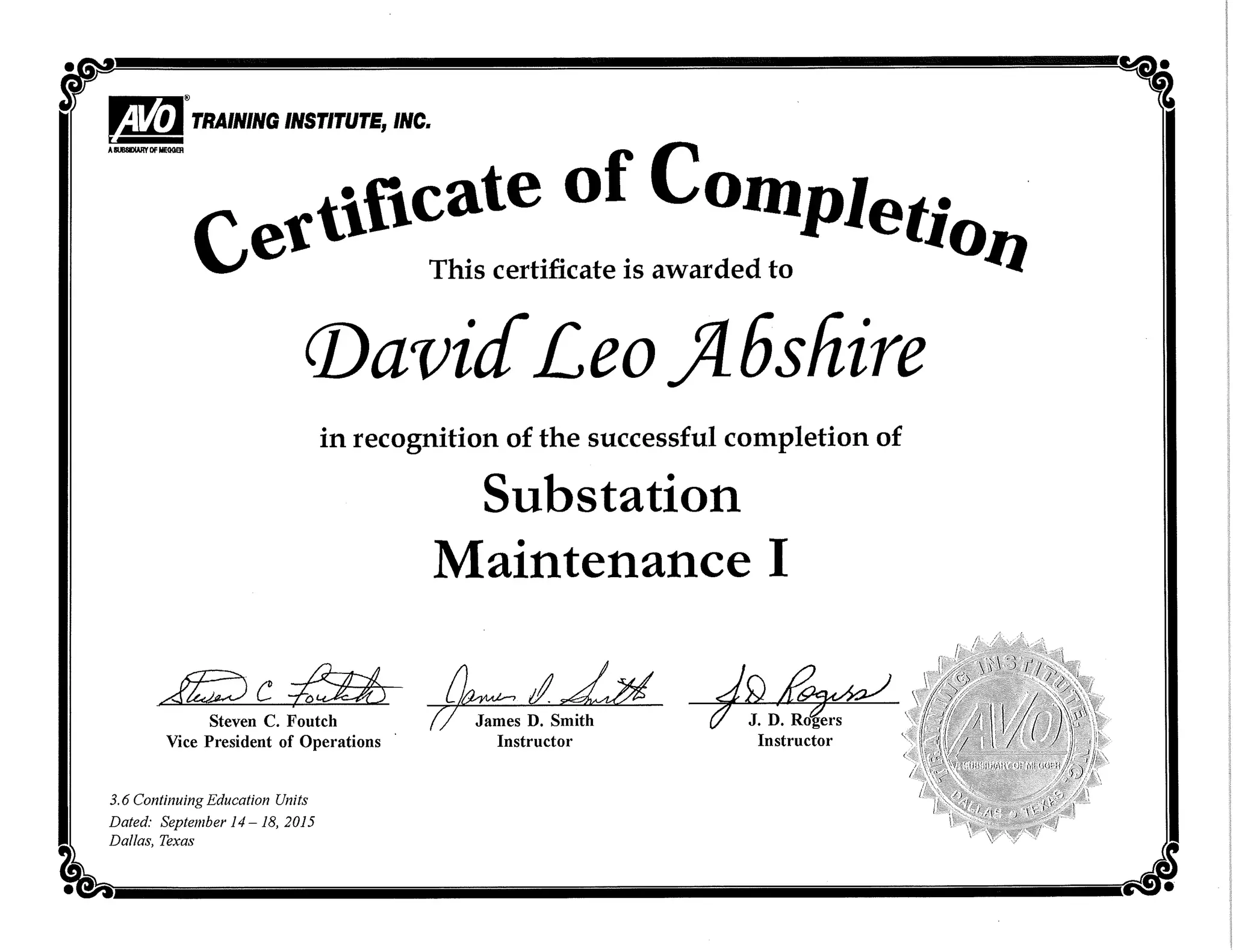 certificate Substation Maintenance I | PDF