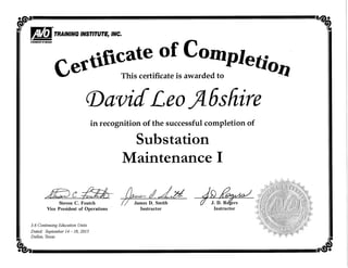 certificate Substation Maintenance I | PDF