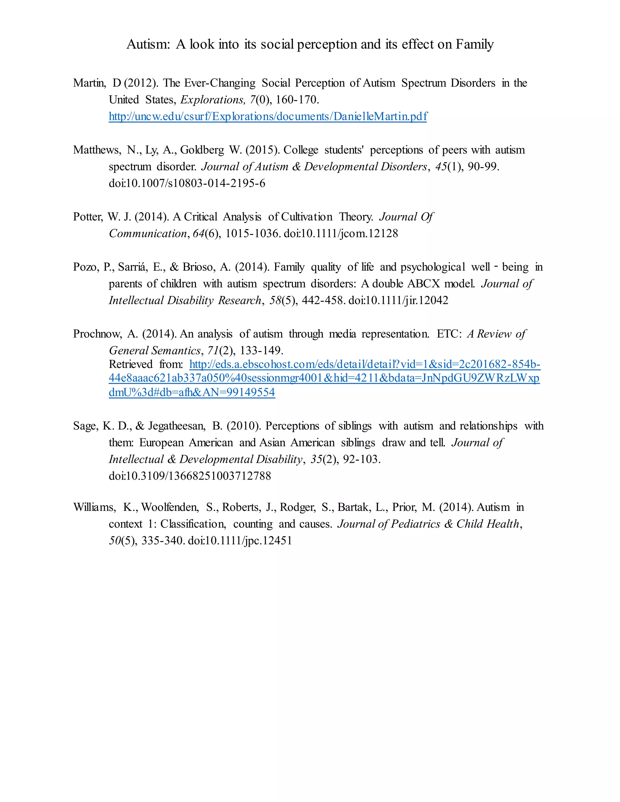 Autism Spectrum Disorders Research Paper | DOCX