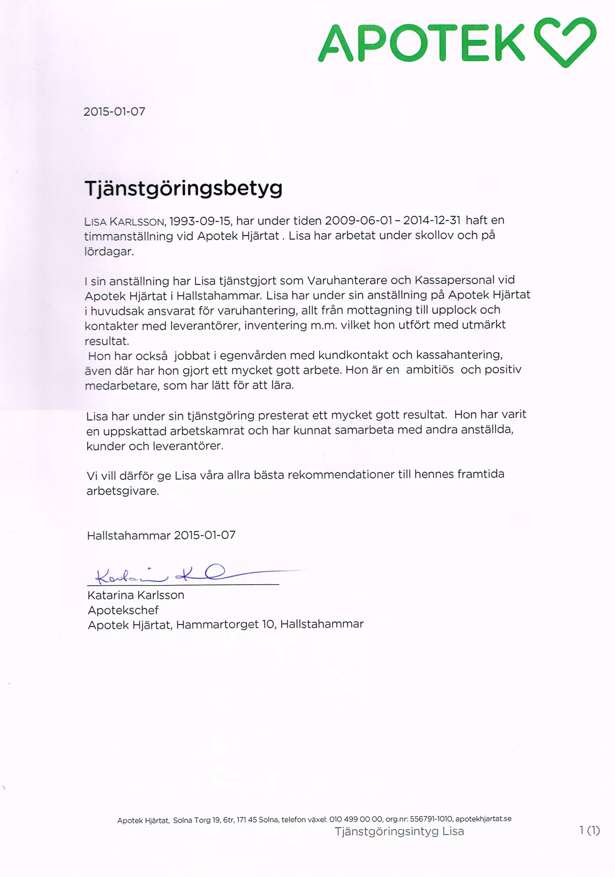 Intyg Apotek hjärta | PDF