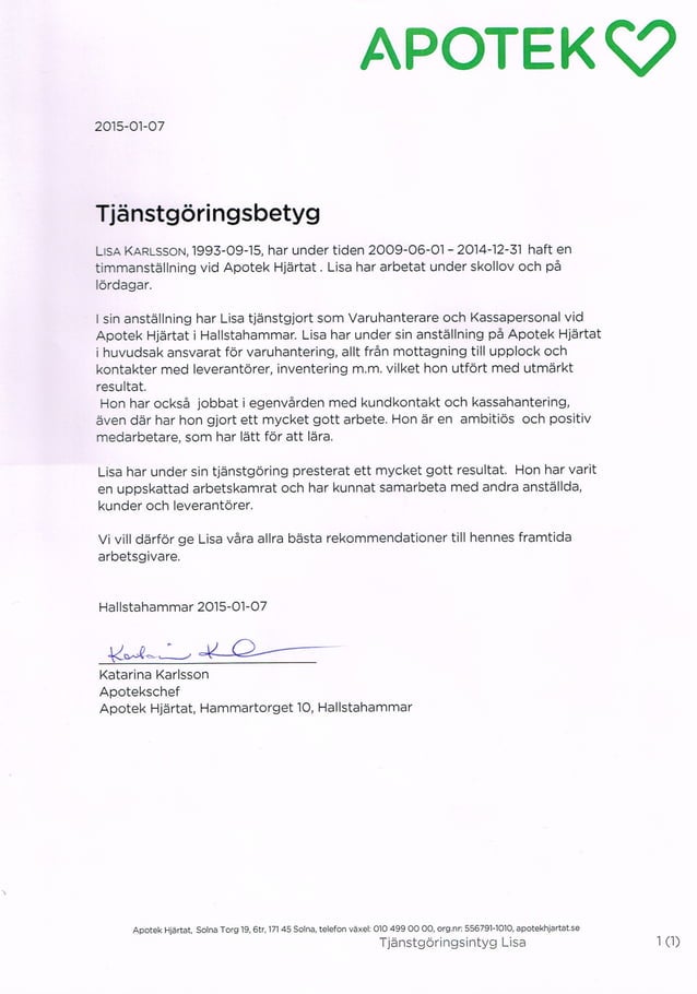 Intyg Apotek hjärta | PDF