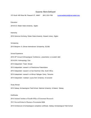 Curriculum Vitae Susanne DeKeyrel | DOCX