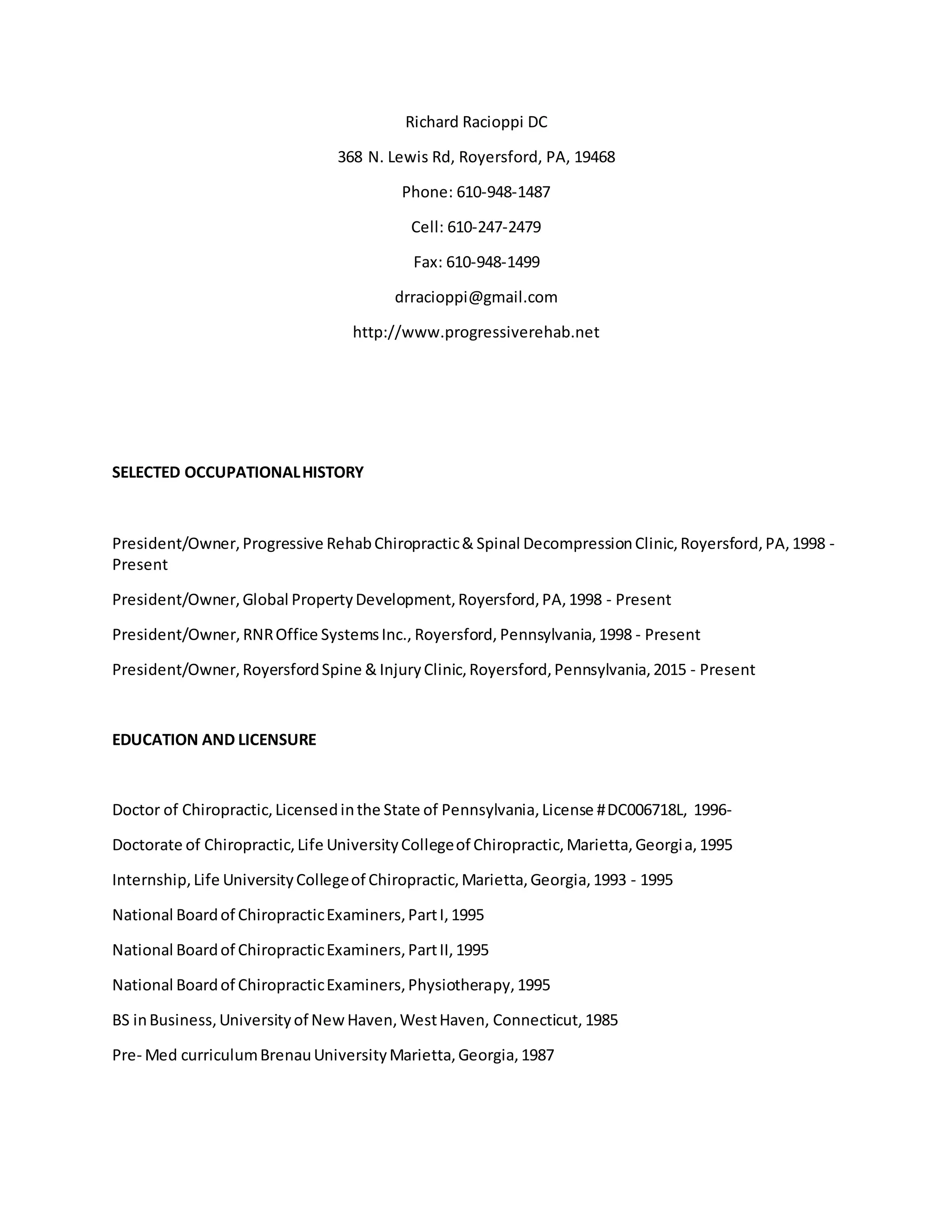 Richard Racioppi DC CV2016 | DOCX