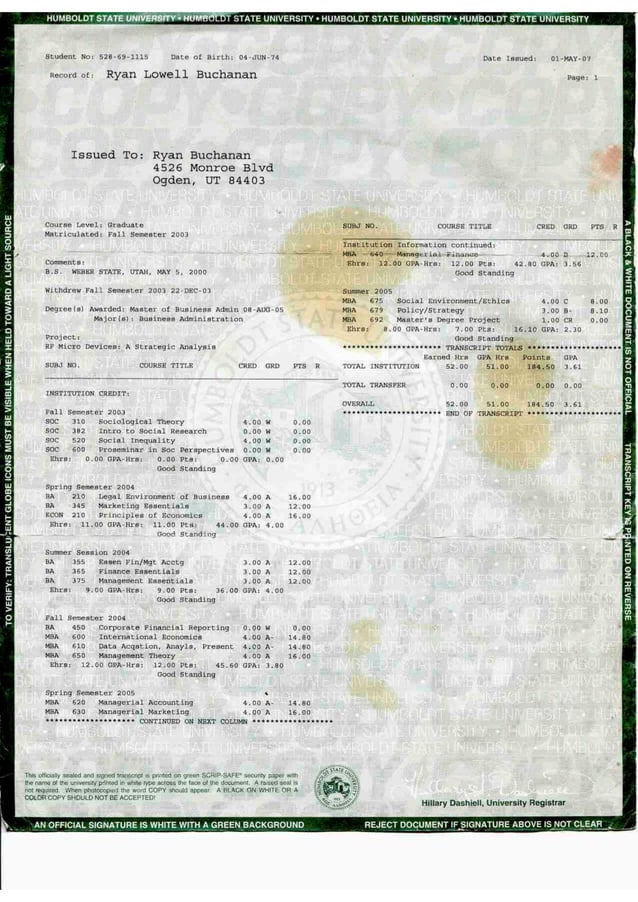 HSU MBA Transcripts | PDF