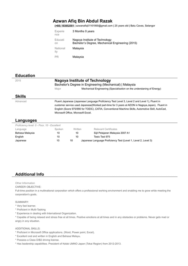 Azwan Afiq Resume | PDF