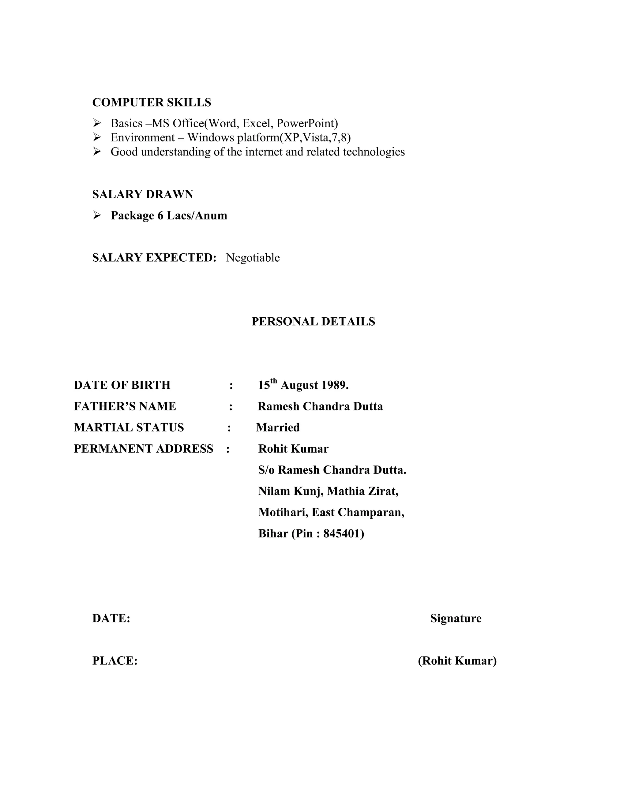 RESUME of Mr. Rohit Kumar | PDF RESUME of Mr. Rohit Kumar | PDF