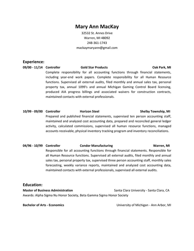 Resume - Mary Ann MacKay - Skill | PDF