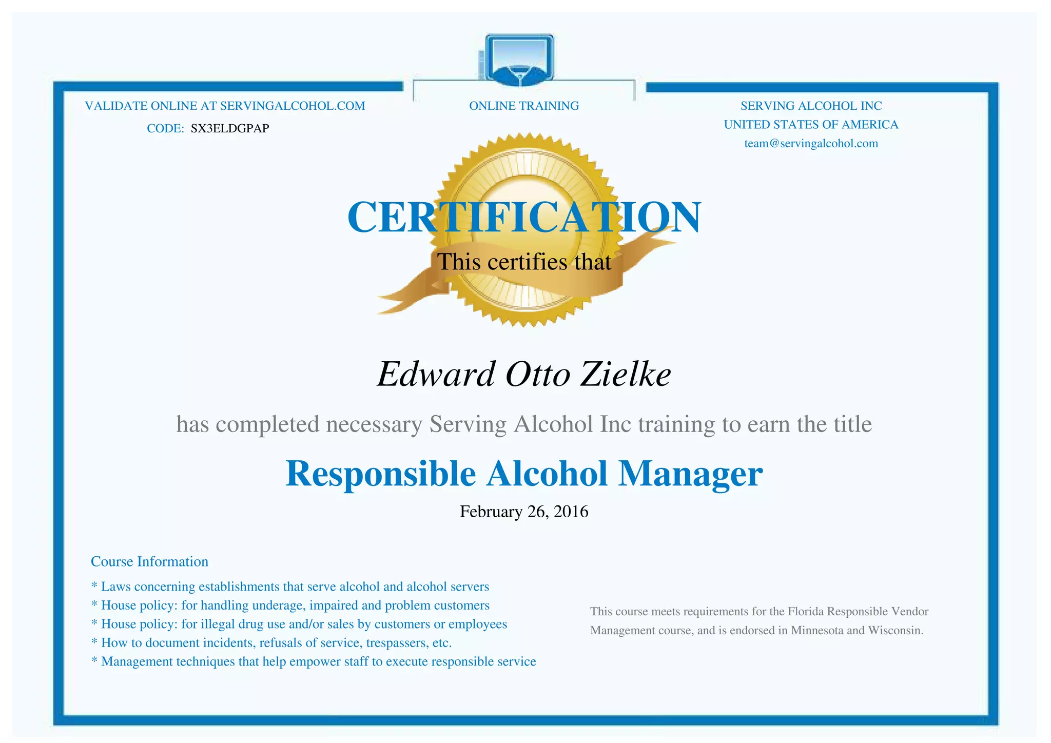 Alcohol Manager Certification | PPT