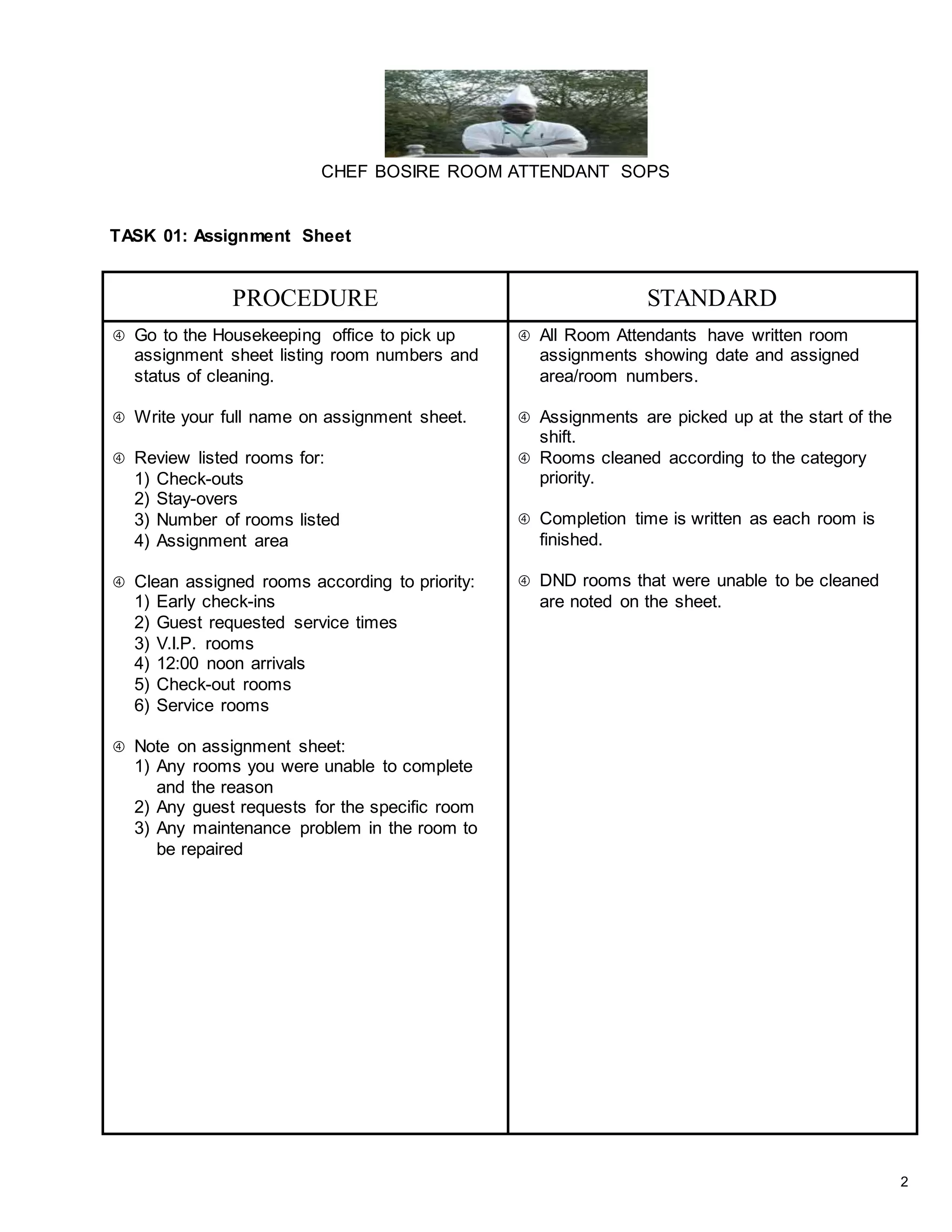 Housekeeping - Room Attendant SOP(3) | DOCX