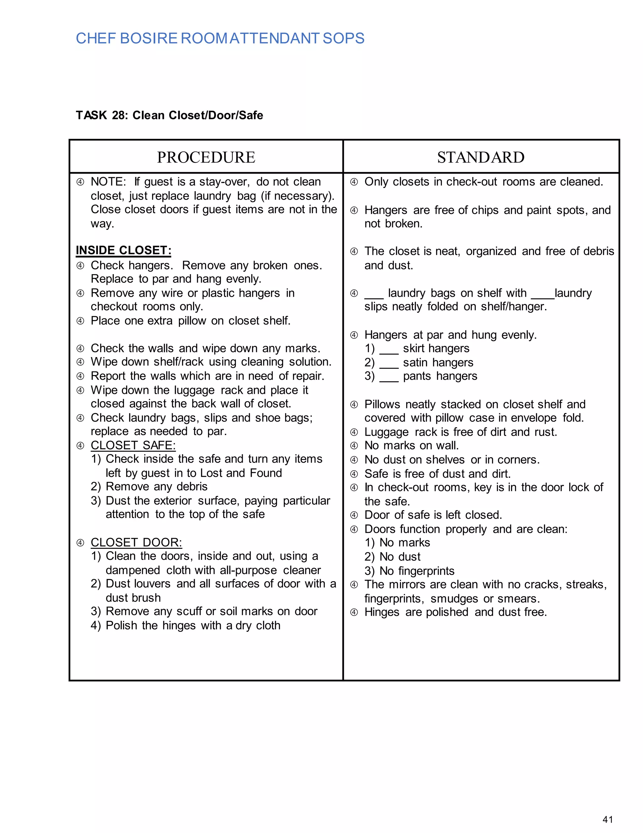 Housekeeping - Room Attendant SOP(3) | DOCX