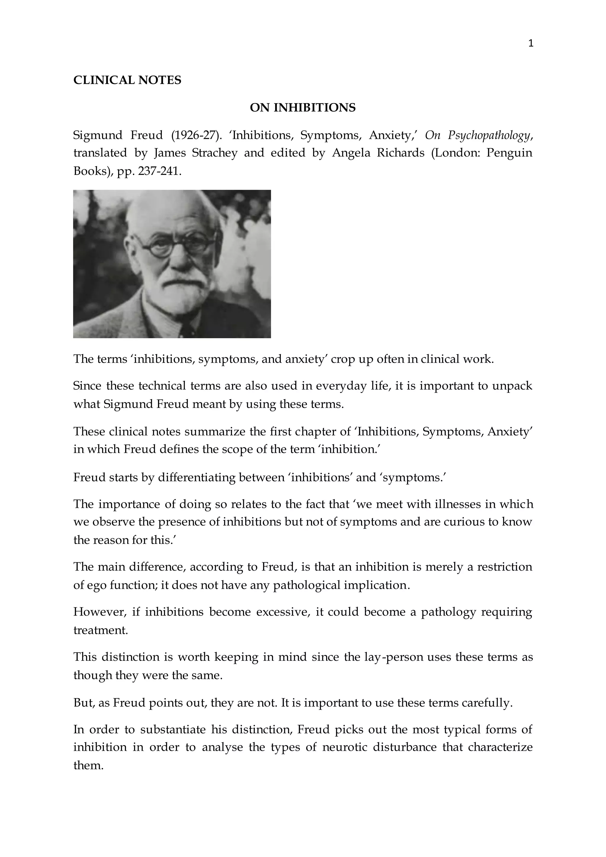 Sigmund Freud on Inhibitions | DOCX