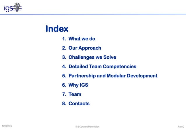 IGS Company Presentation | PPT