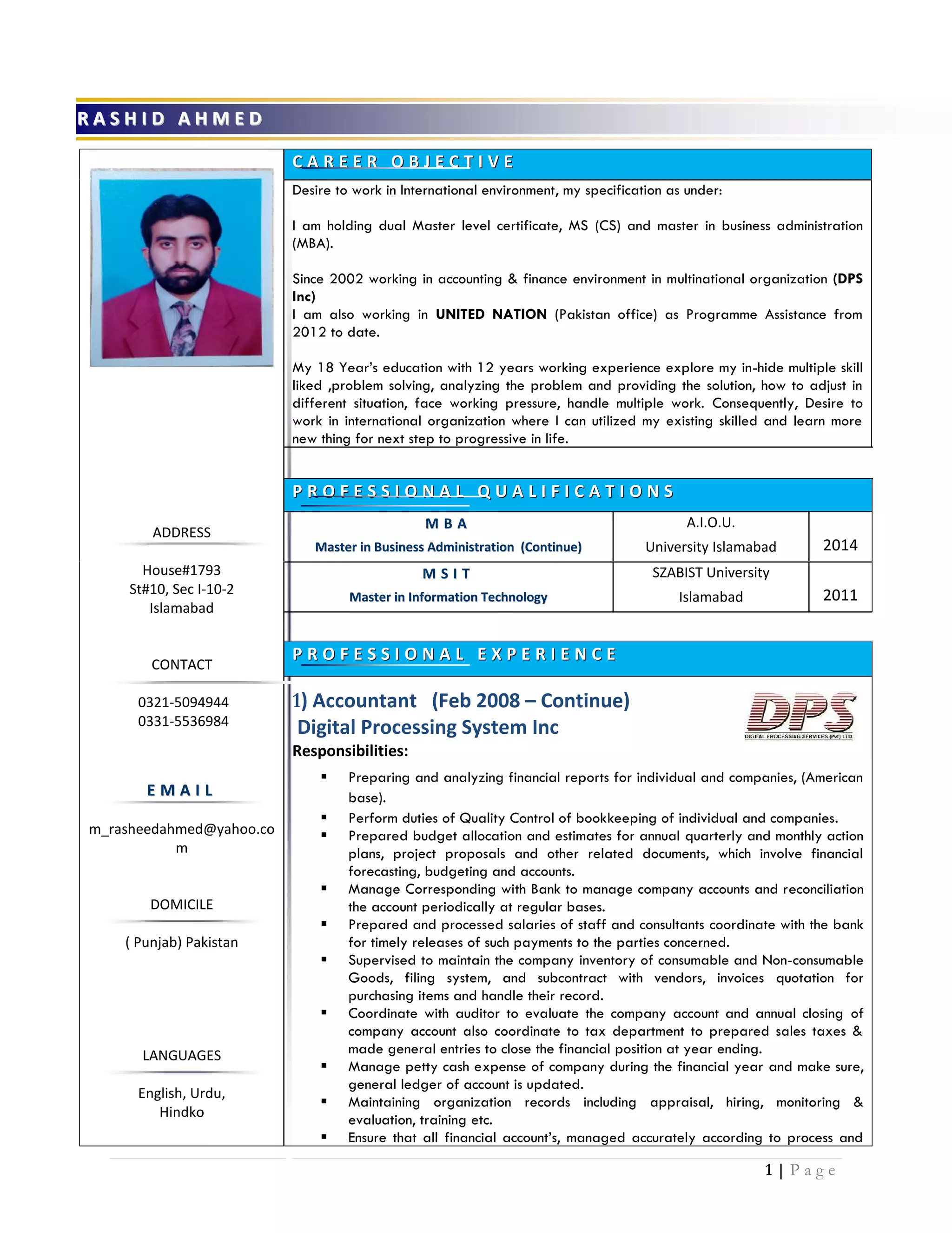 Rasheed Ahmed CV | PDF
