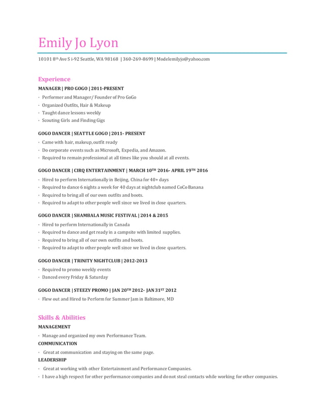 Emily Jo Lyon- performance resume | PDF