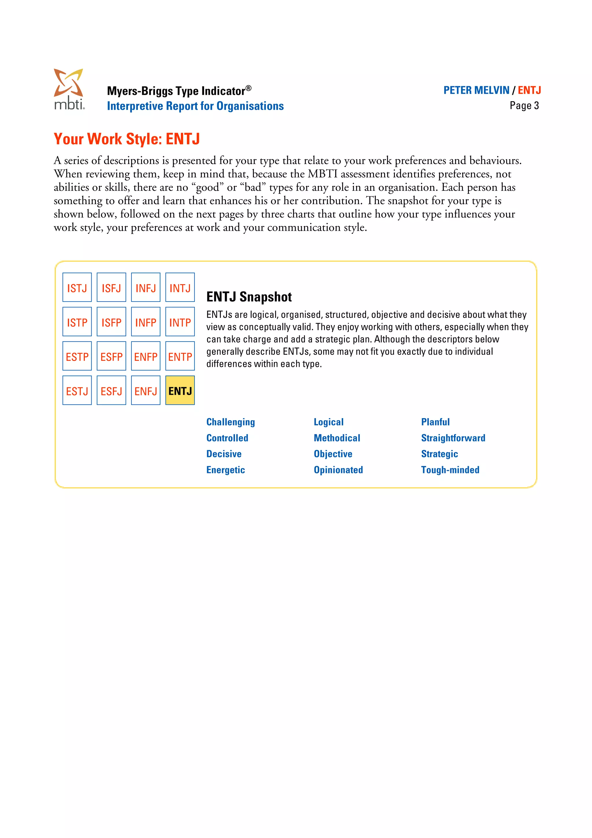 6. MBTI Interpretive Leadership Profile - Peter Melvin Mbti | PDF ...