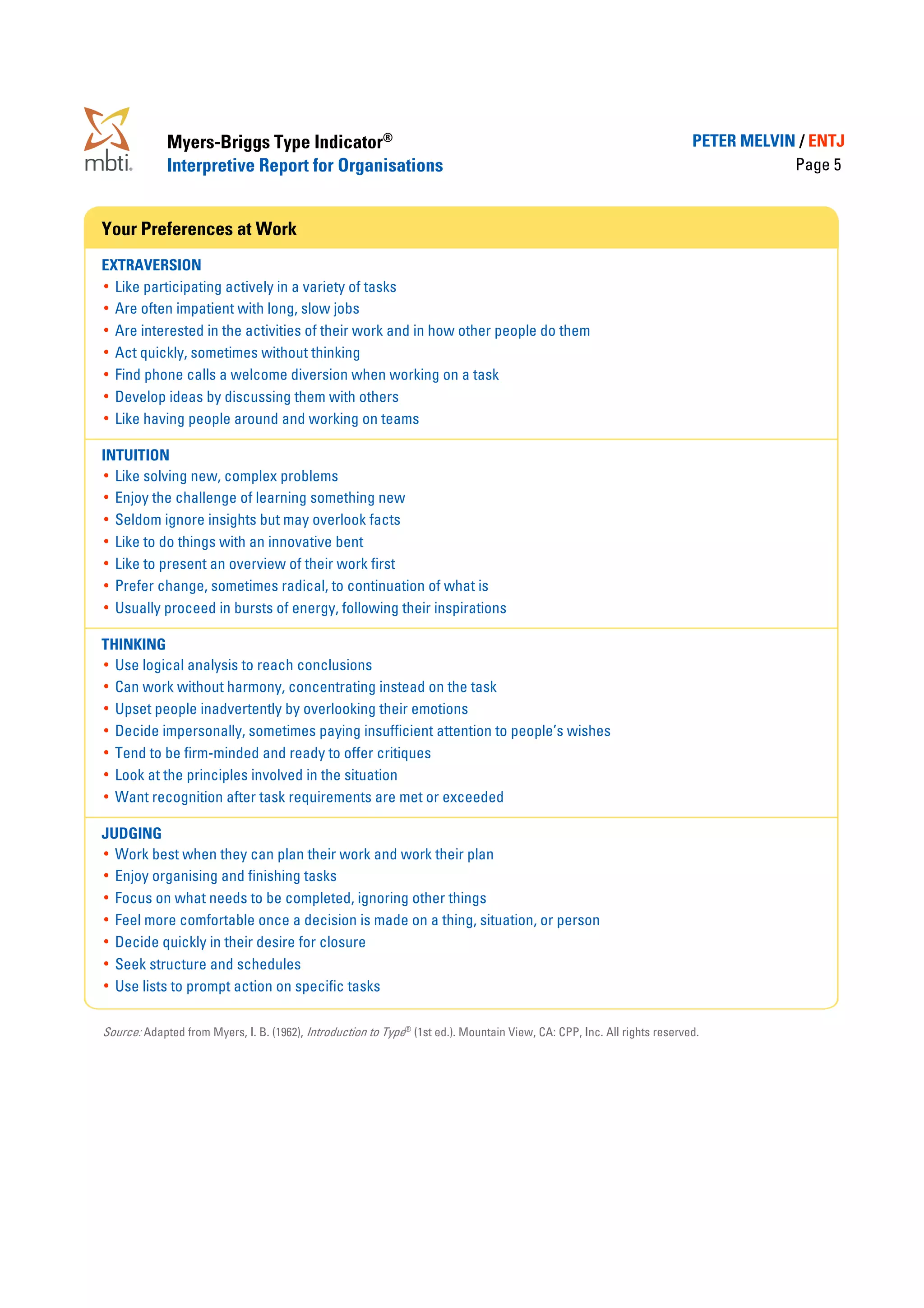 6. MBTI Interpretive Leadership Profile - Peter Melvin Mbti | PDF | Resume Writing and Advice ...