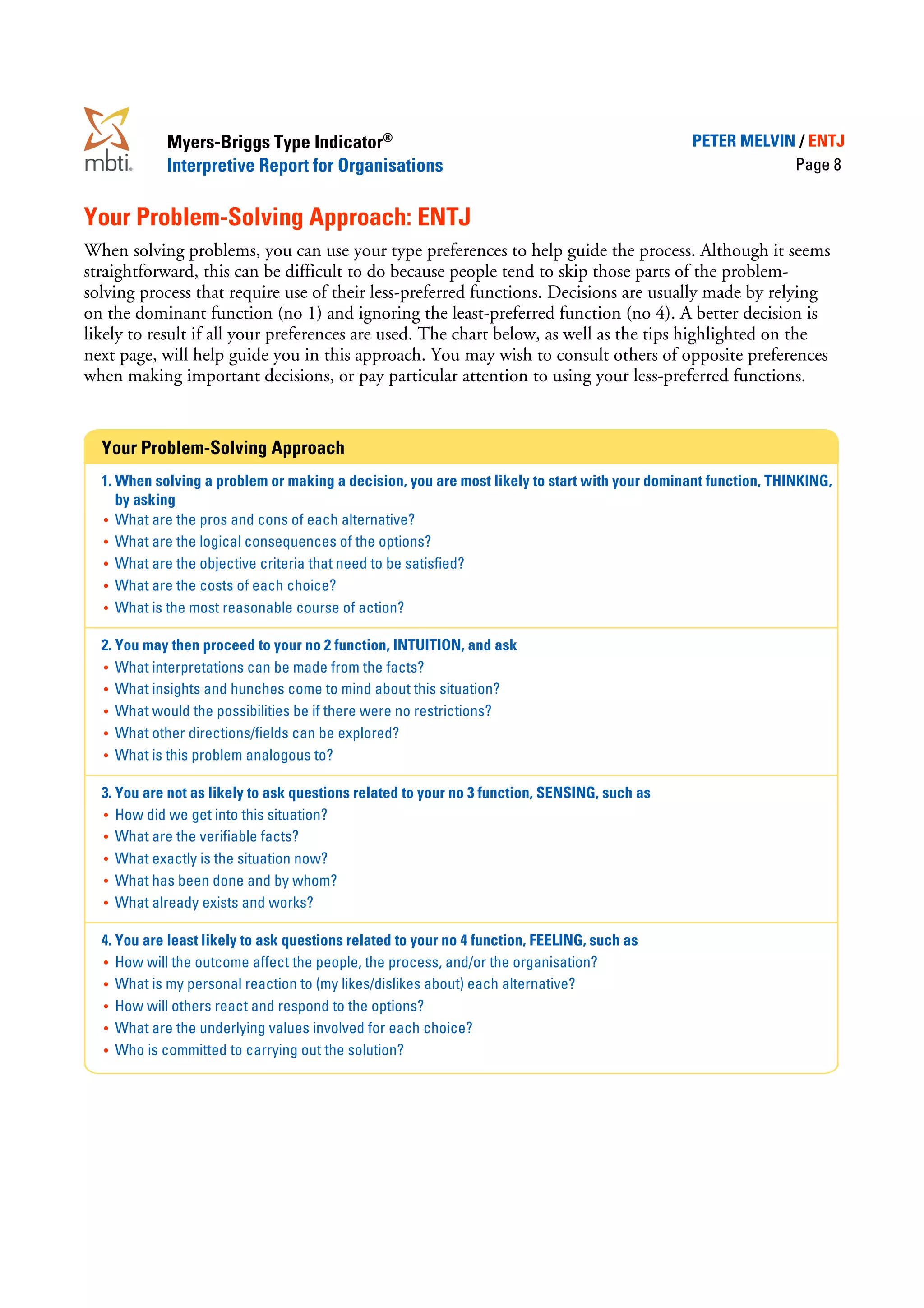 6. MBTI Interpretive Leadership Profile - Peter Melvin Mbti | PDF ...