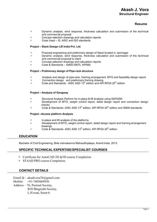 Resume - Akash Vora | PDF | Civil Engineering Industry | Industries