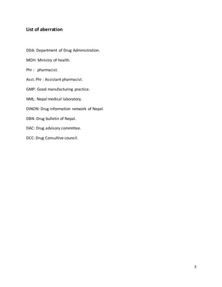 A Report on Department of Drug Administration and National Medicine ...