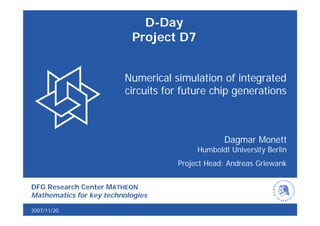 MATHEON D-Day: Numerical simulation of integrated circuits for future chip generations | PPT