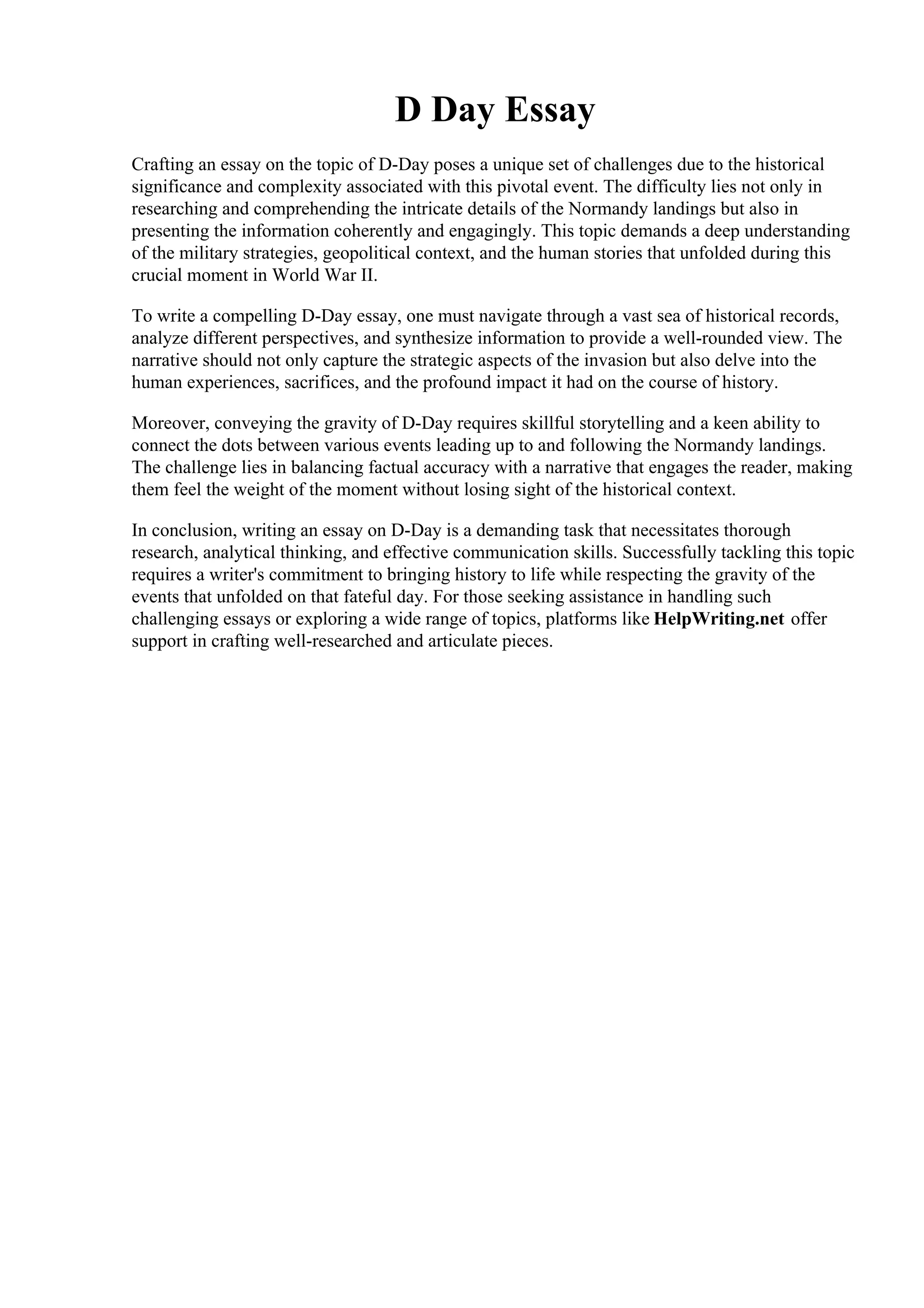 D Day Essay. D-Day, Invasion of Normandy, France World War II Research ...